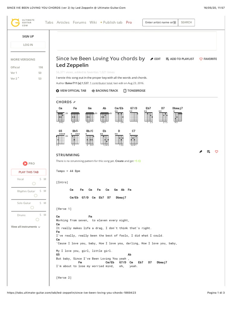 SINCE IVE BEEN LOVING YOU CHORDS (Ver 2) by Led Zeppelin @ | PDF ...