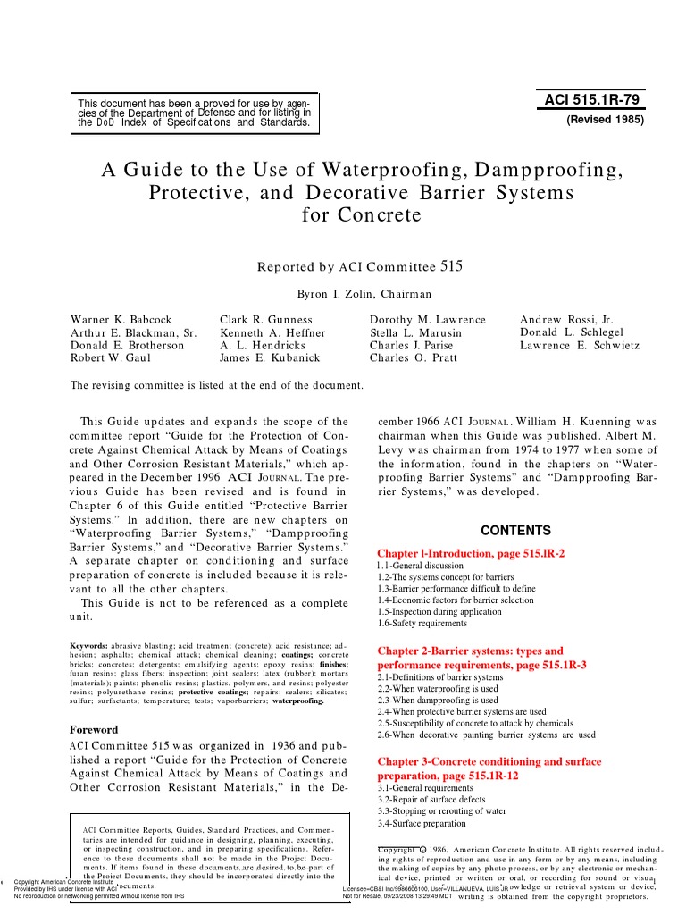 ACI 515.1R Guide To The Use of Waterproofing For Concrete PDF | PDF ...