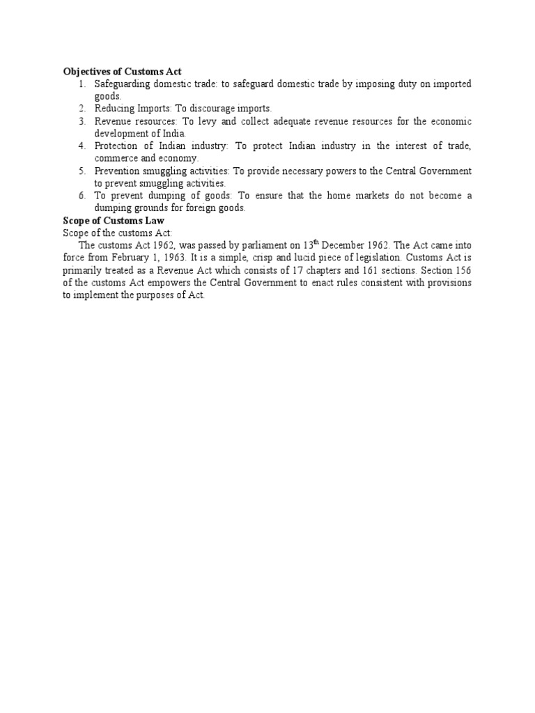 Objectives of Customs Act | PDF