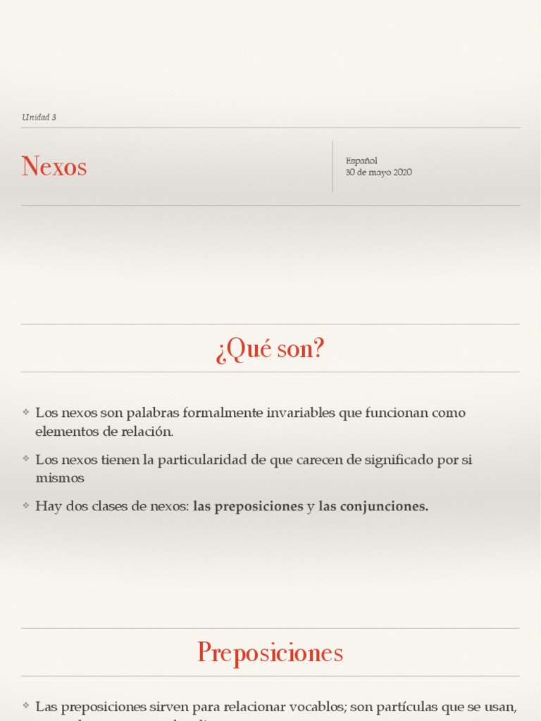 Nexos | PDF | Preposición y Postposición | Oración (Lingüística)
