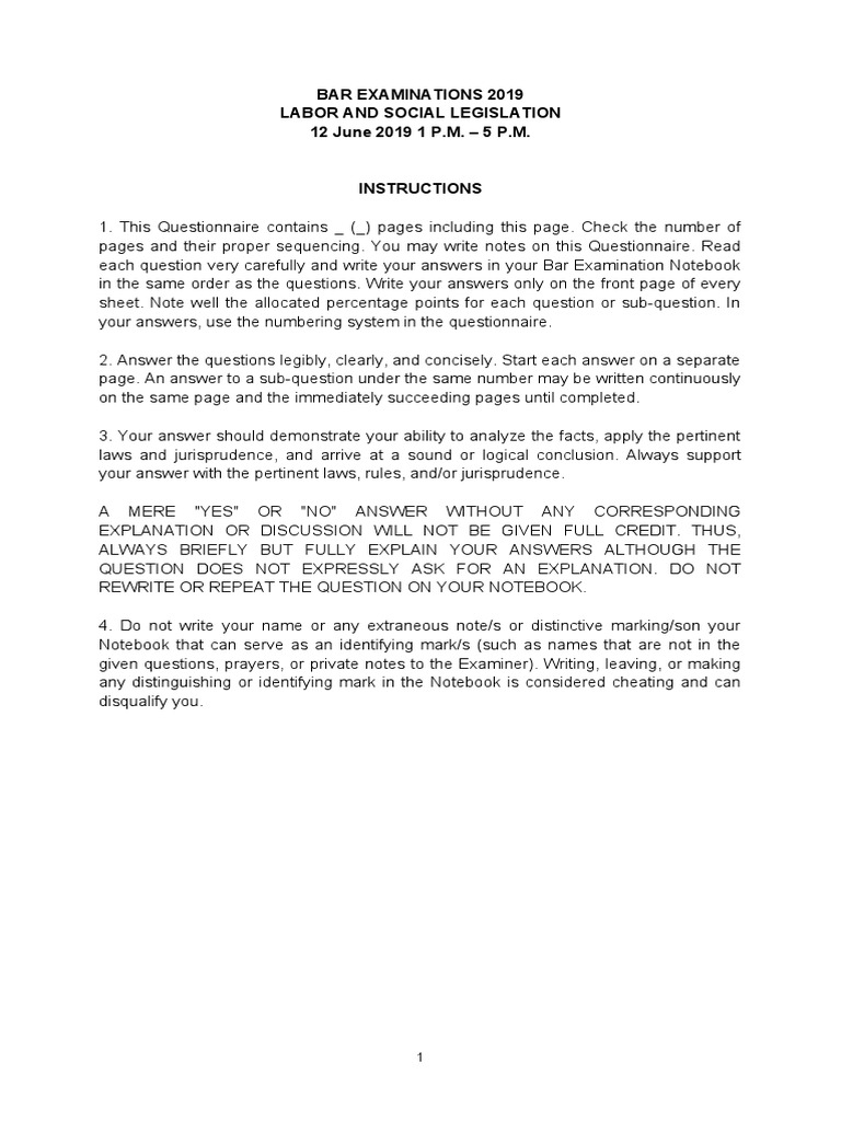 Mock Bar Examination in Labor Law With Suggested Answers | PDF | Strike ...