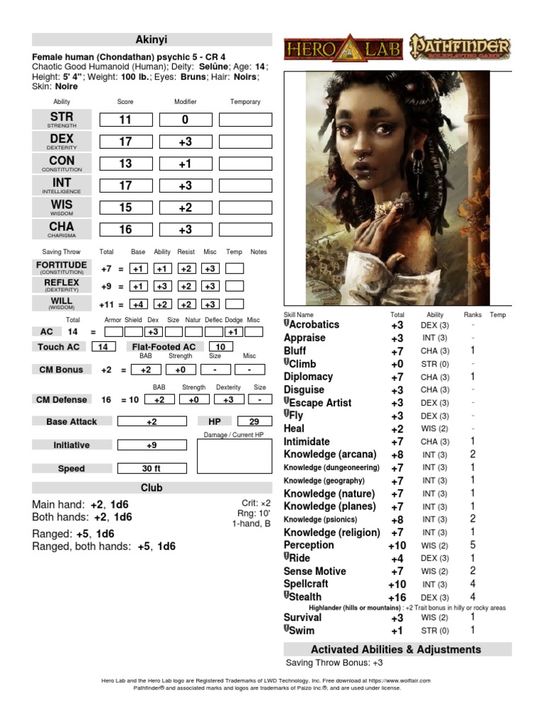 STR 0 11 DEX +3 17 CON +1 13 INT +3 17 WIS +2 15 CHA +3 16: Akinyi ...