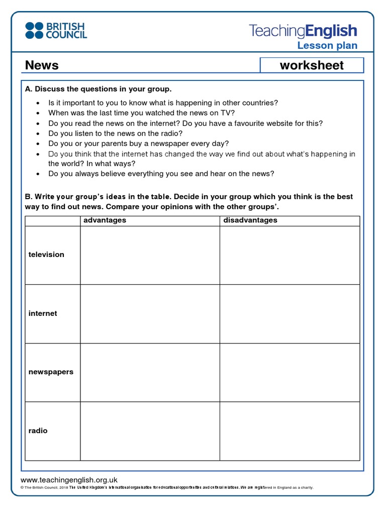 News Worksheet: Lesson Plan | PDF | News | Mass Media