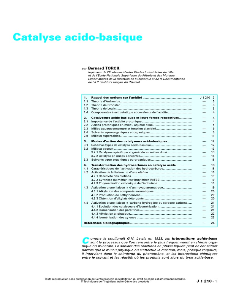 Catalyse Acido-Basique PDF | PDF | Ammonium | Catalyse