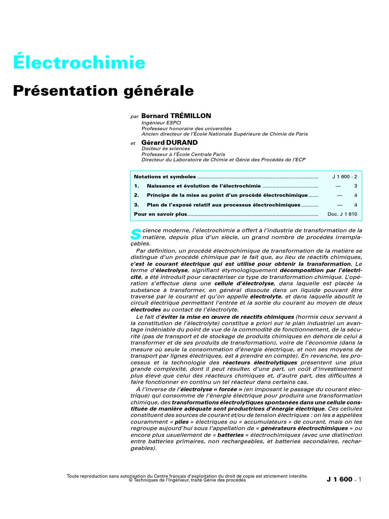 Électrochimie - Présentation Générale | PDF | Pile rechargeable ...