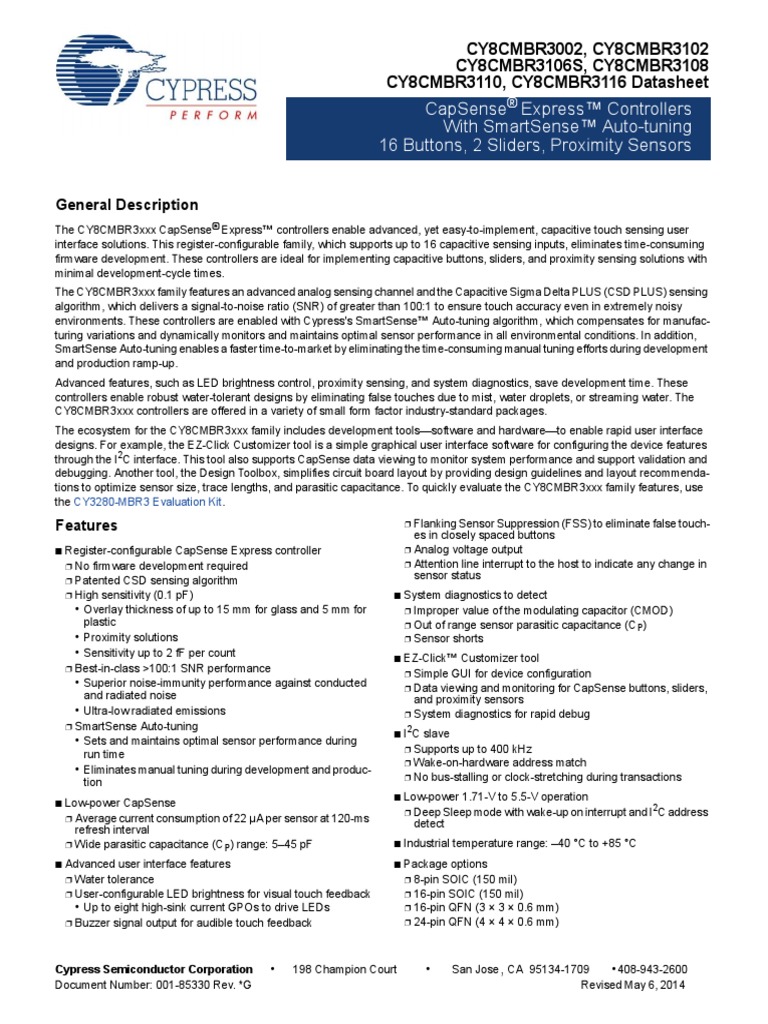 General Description: Capsense Express™ Controllers With Smartsense ...