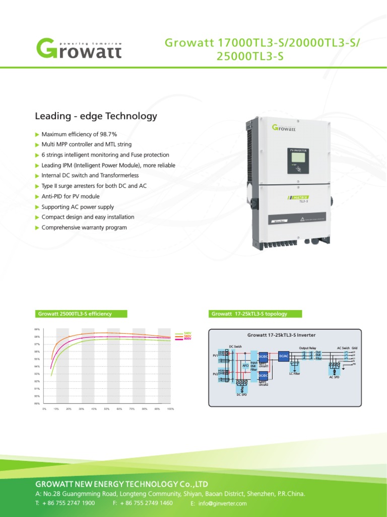 Growatt 17000 25000TL3 S Technical Specification | PDF | Mains ...