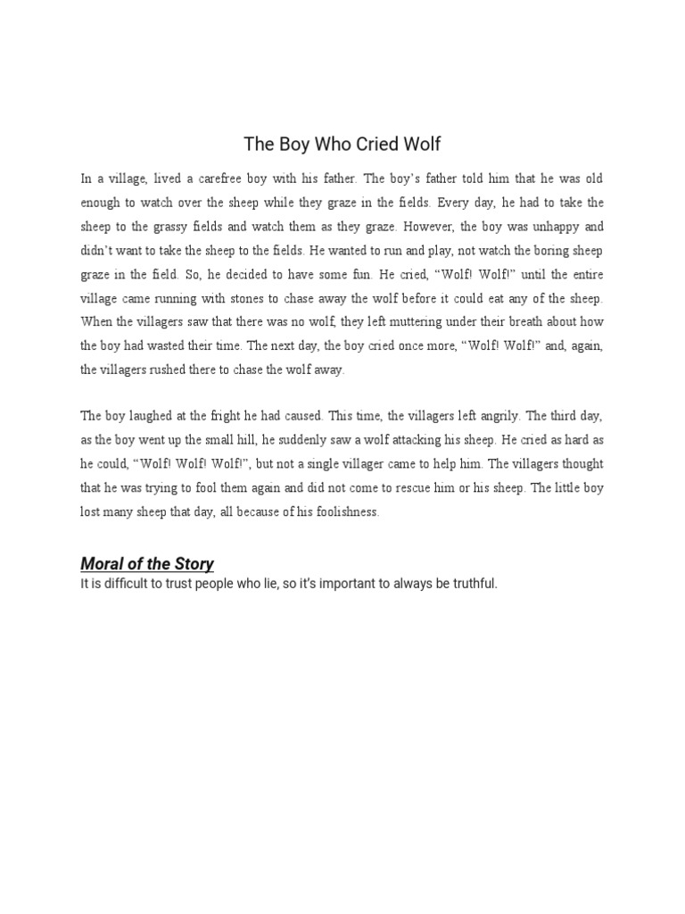 The Boy Who Cried Wolf: Moral of The Story | PDF