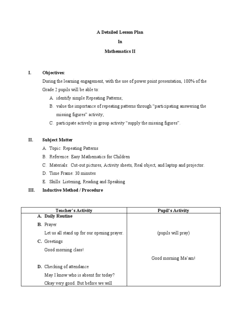 A Detailed Lesson Plan For Learning Assessment 2 Revised | Download ...