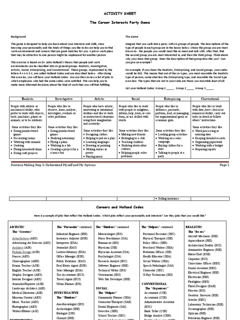 Holland Code Career Interests Game | PDF | Business