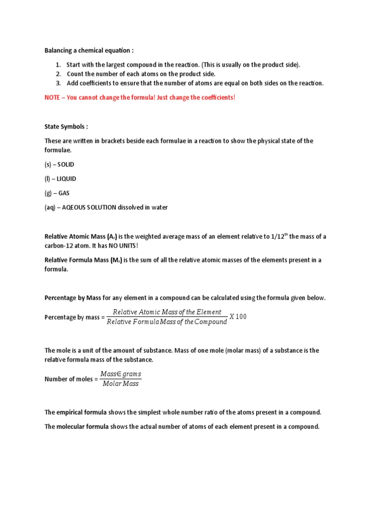 Chemical Formulae, Equations and Calculations | PDF