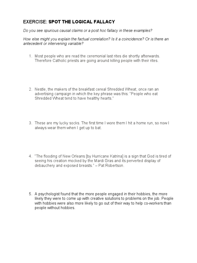 Spot The Logical Fallacy Exercise | PDF