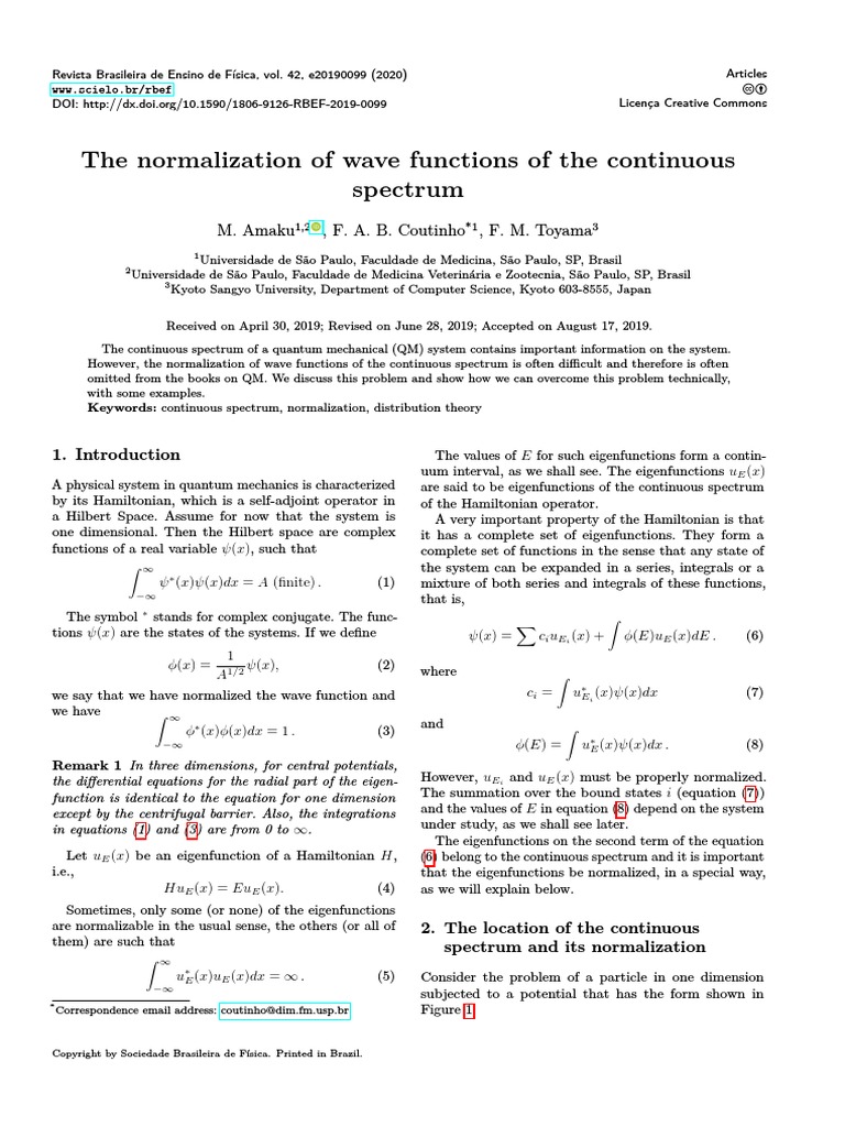 AMAKU-COUTINHO-TOYAMA 2020 - The Normalization of Wave Functions | PDF | Wave Function | Analysis