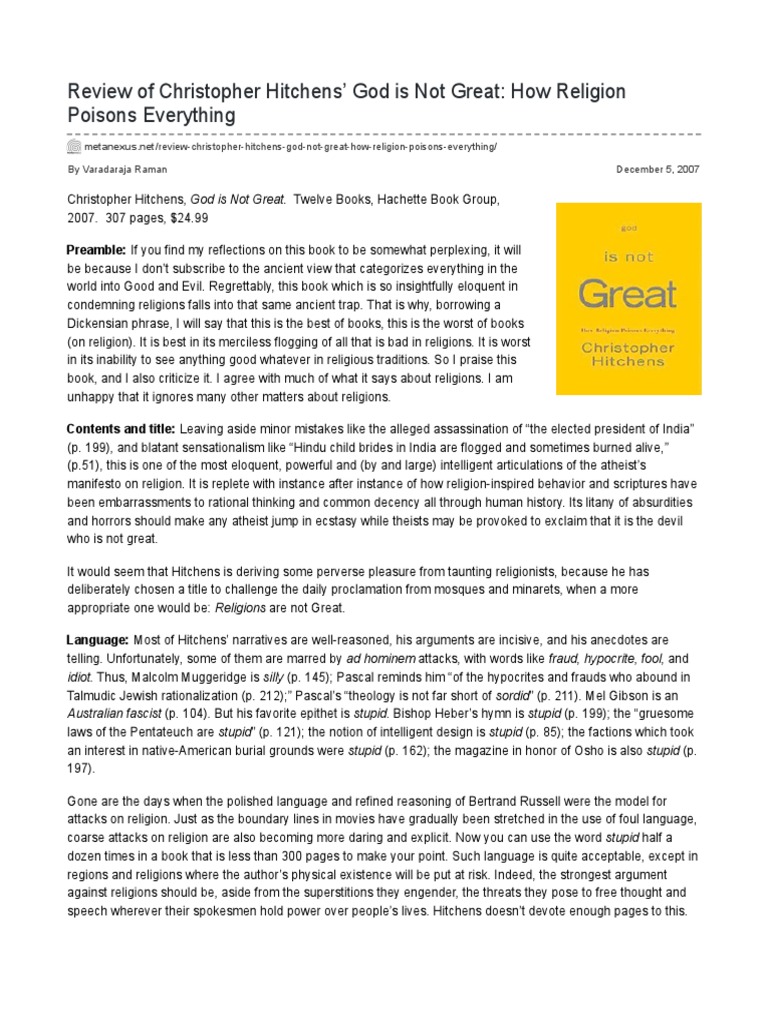 Review - God Is Not Great | PDF | Atheism | Religion And Belief