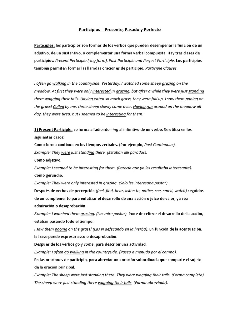 Formas y usos de los participios en inglés | PDF | Conjugación ...