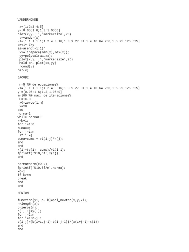 Matriz de Vandermonde y Métodos Numéricos | PDF | Análisis matemático ...