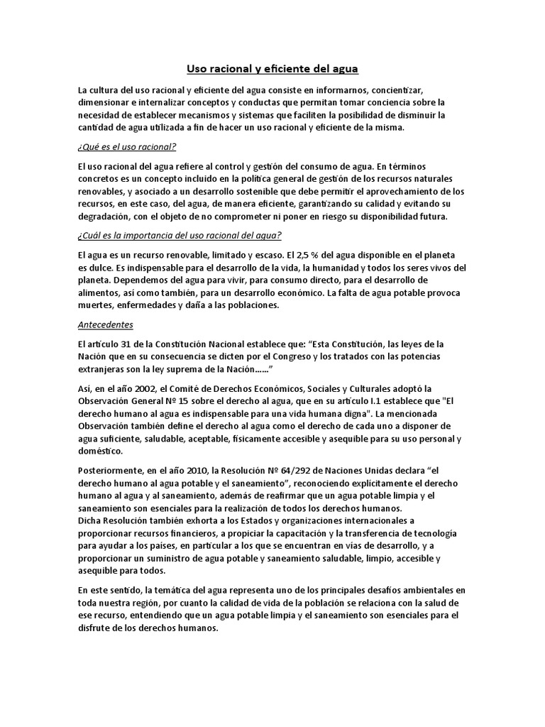 Uso Racional y Eficiente Del Agua | PDF | Consumo (economía) | Agua