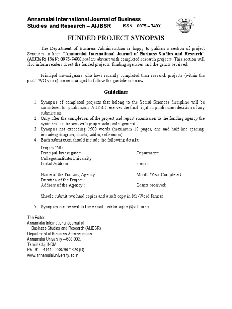 AIJBSR - Completed Project Announcement | PDF