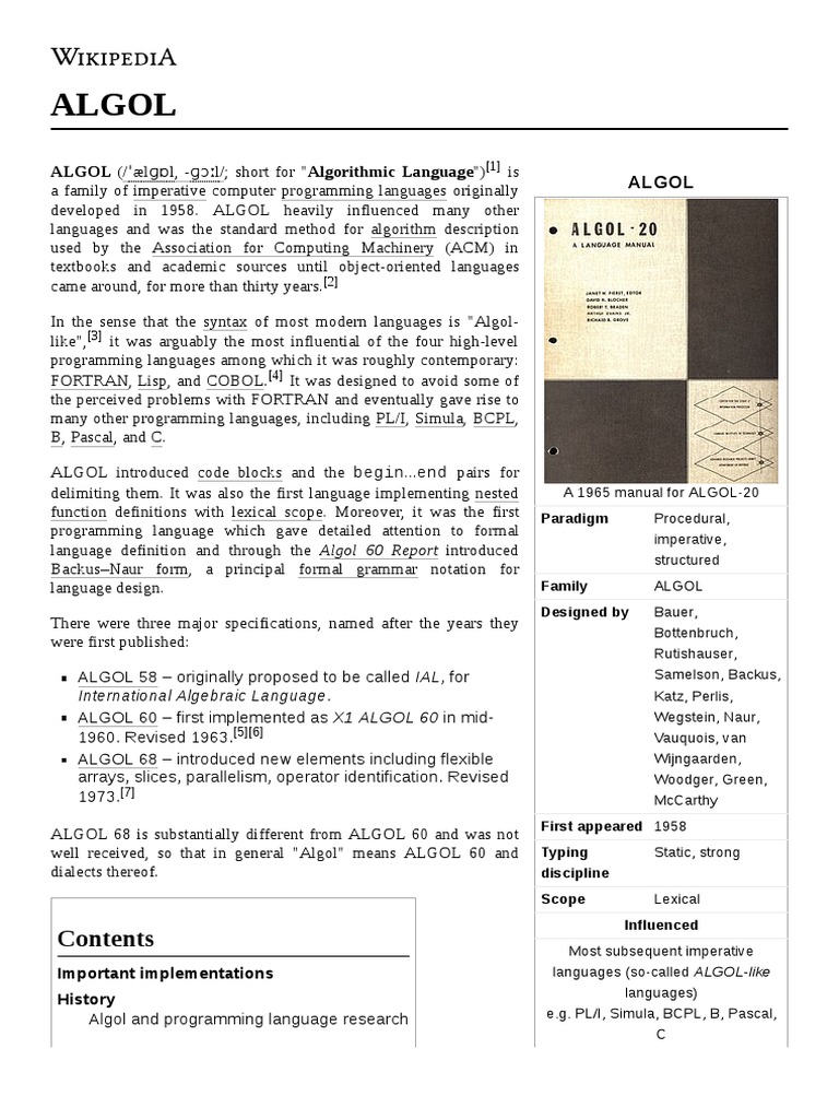 ALGOL | PDF | Notation | Computer Science