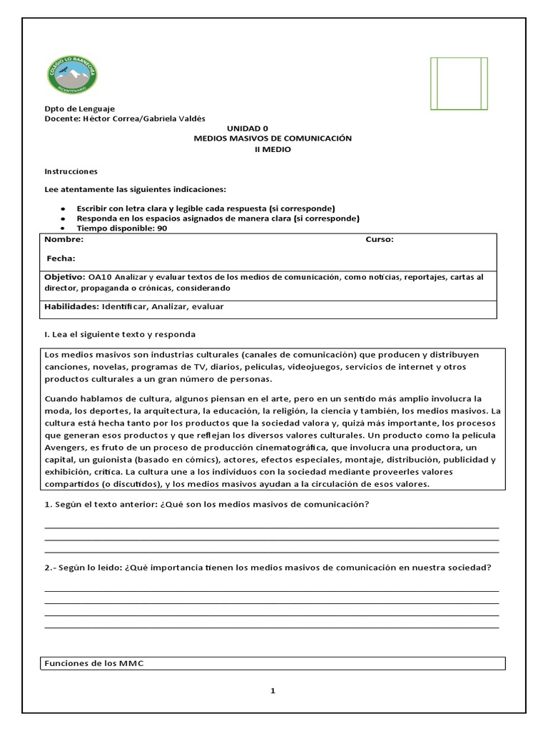Análisis de Medios Masivos en II Medio | PDF | Medios de comunicación ...