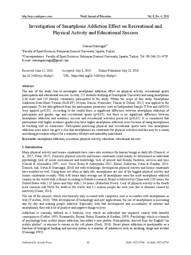 Investigation of Smartphone Addiction Effect On Recreational and ...