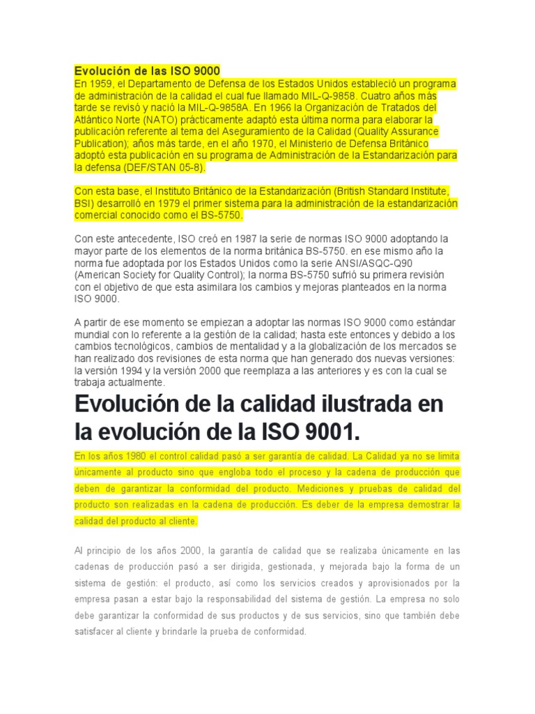 Evolución de Las ISO 9000 | PDF | Iso 9000 | Calidad (comercial)