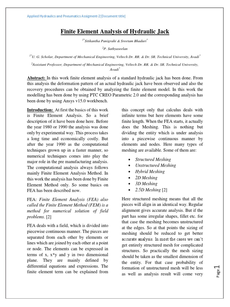 Finite Element Analysis of Hydraulic Jack | PDF | Finite Element Method ...