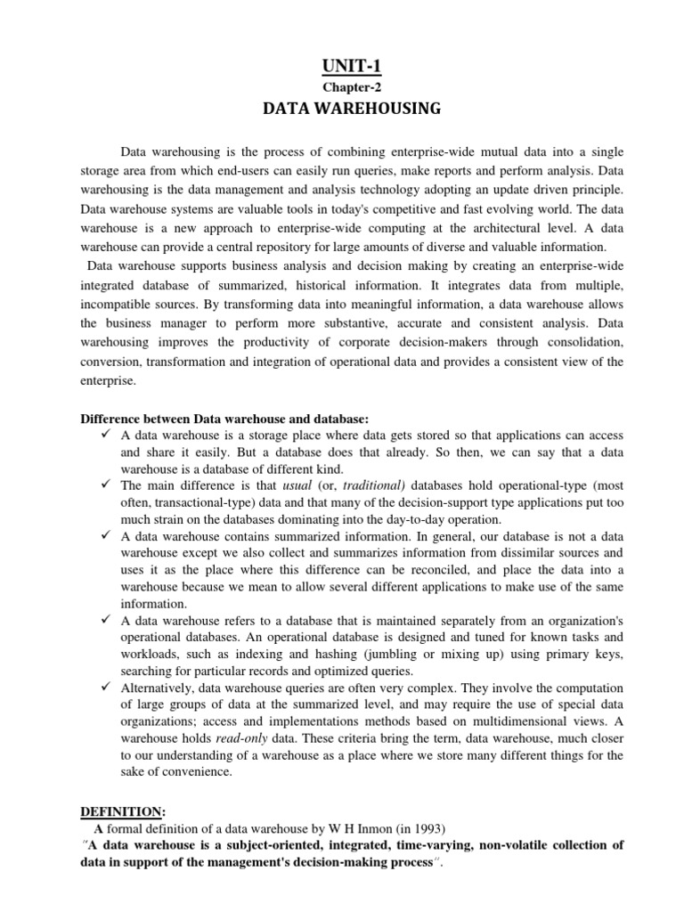 Chapter-2 DATA WAREHOUSE PDF | PDF | Data Warehouse | Metadata