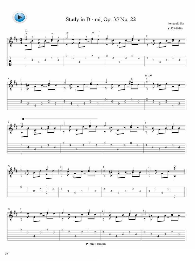 Fernando Sor - Estudio #22 en Si Menor Op. 35 | PDF