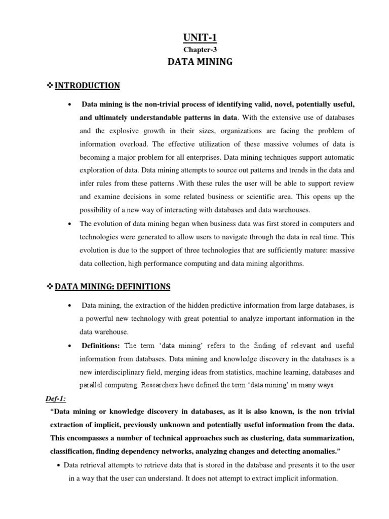 Chapter-3 DATA MINING PDF | PDF | Data Mining | Machine Learning