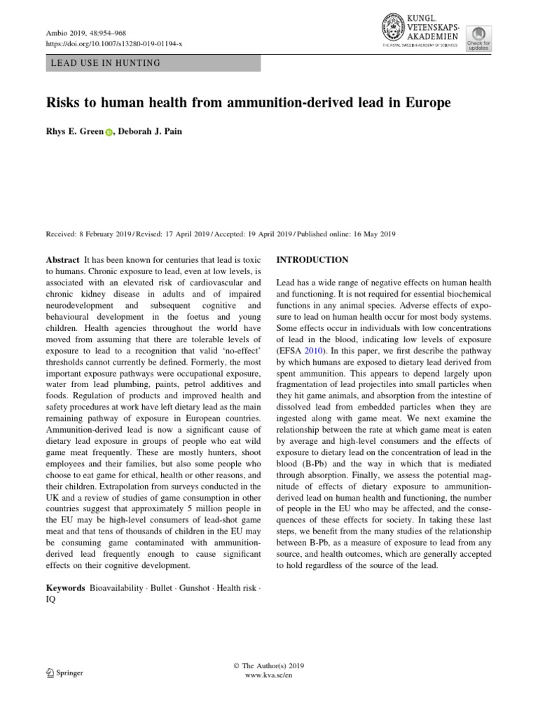 Risks To Human Health From Ammunition-Derived Lead in Europe | PDF ...