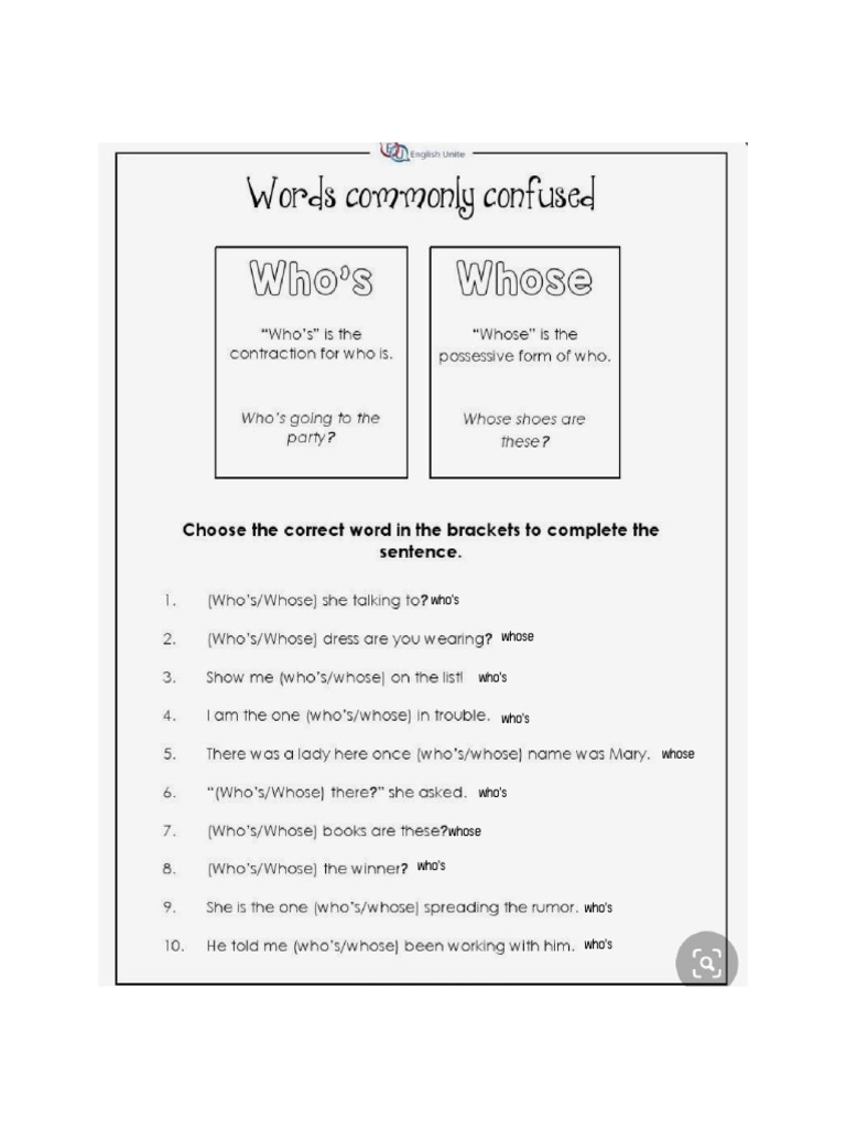 Grammar Guide: Whose vs. Who's | PDF