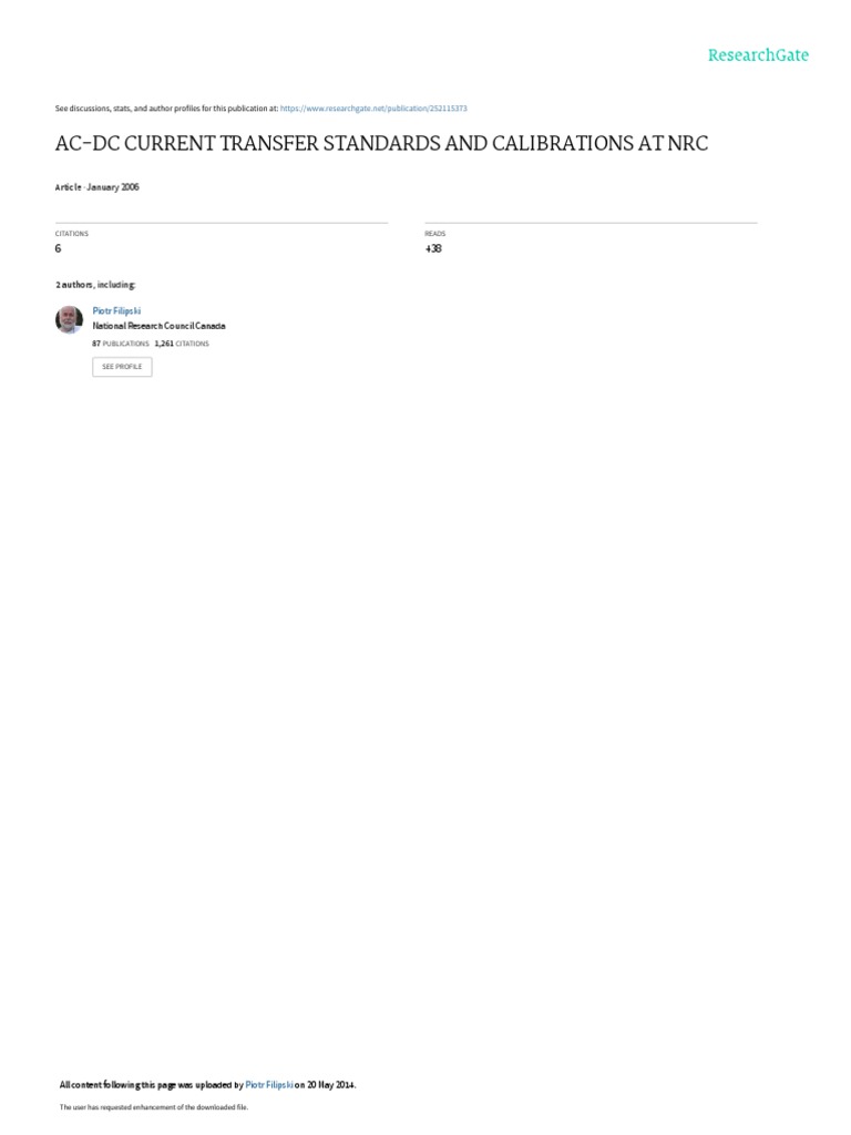 Ac-Dc Current Transfer Standards and Calibrations at NRC: January 2006 ...