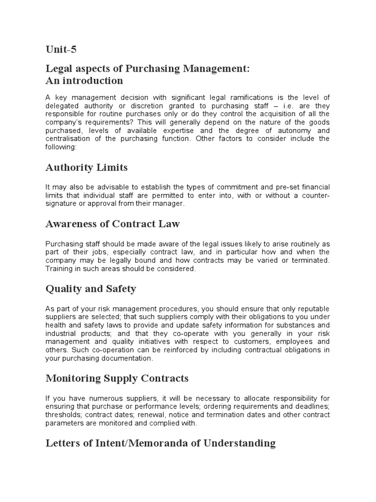 Unit-5 Legal Aspects of Purchasing Management: An Introduction | PDF ...