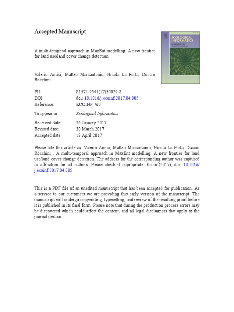 MaxEnt Modelling for Land Cover Change | PDF | Receiver Operating Characteristic | Statistical ...
