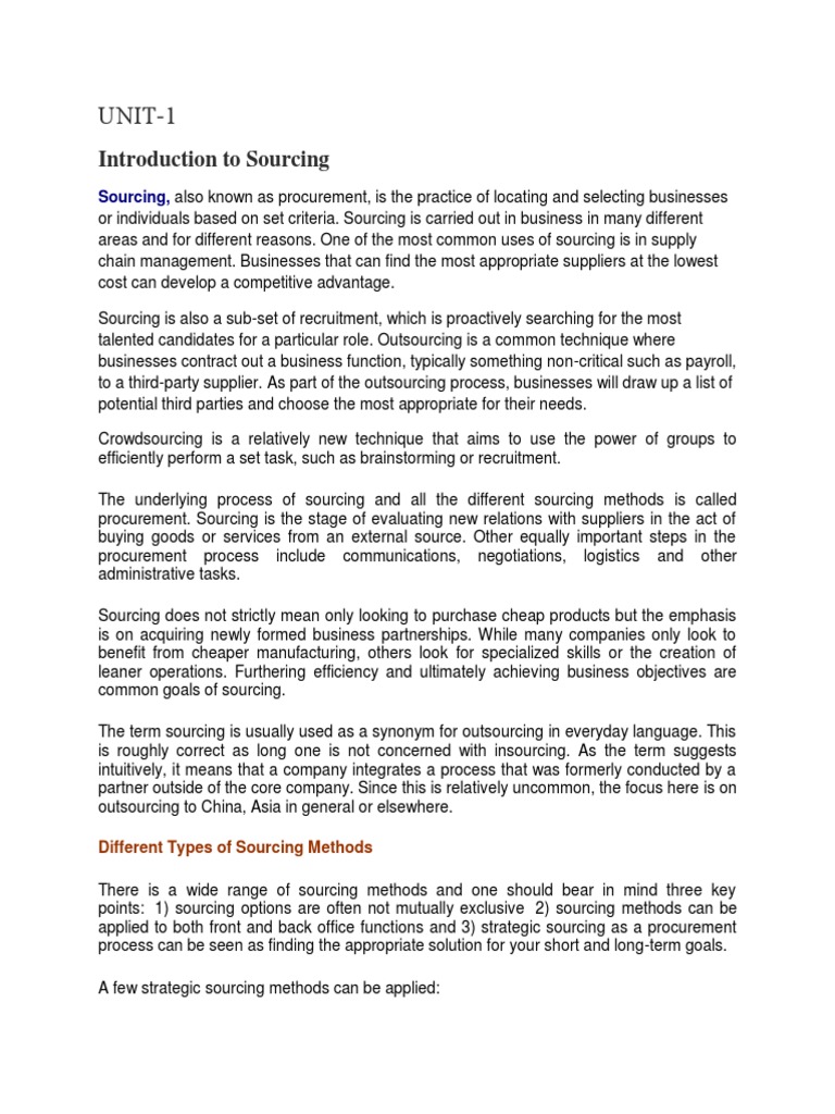 Unit-1 Sourcing Management | PDF | Procurement | Business Process ...