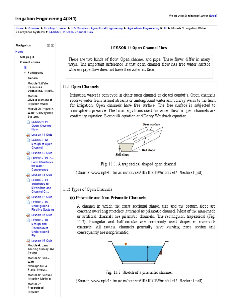 Irrigation Engineering 4 (3+1) : 11.1 Open Channels | PDF | Fluid ...