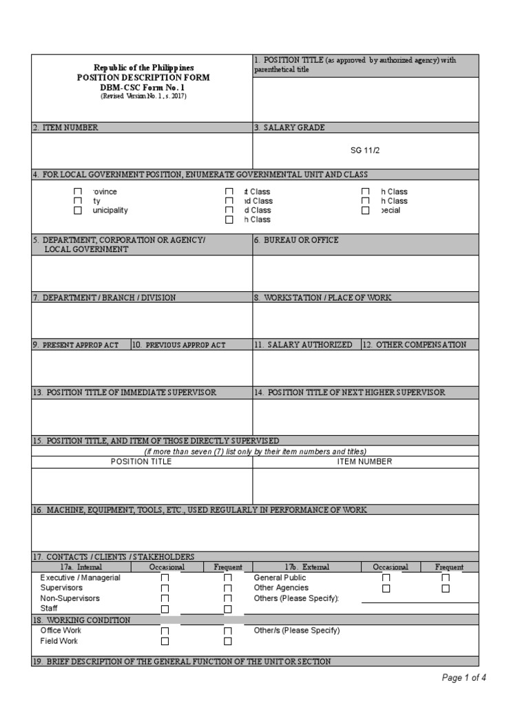 DBM-CSC Form No. 1 Position Description Forms | PDF | Business | Employment