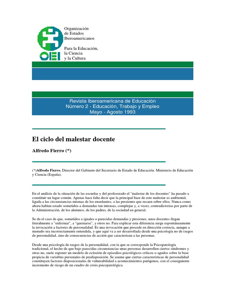 El ciclo del malestar docente: Un análisis psicológico de la ...