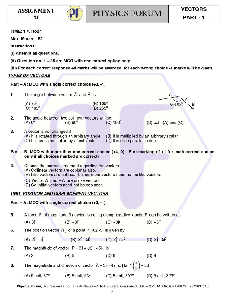 Physics Forum: Assignment XI | PDF | Euclidean Vector | Multiple Choice