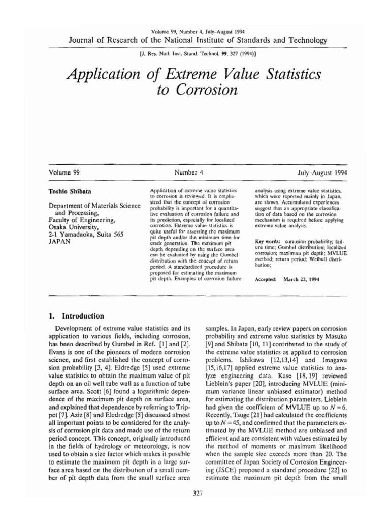 Application of Extreme Value Statistics To Corrosion | PDF | Fracture ...
