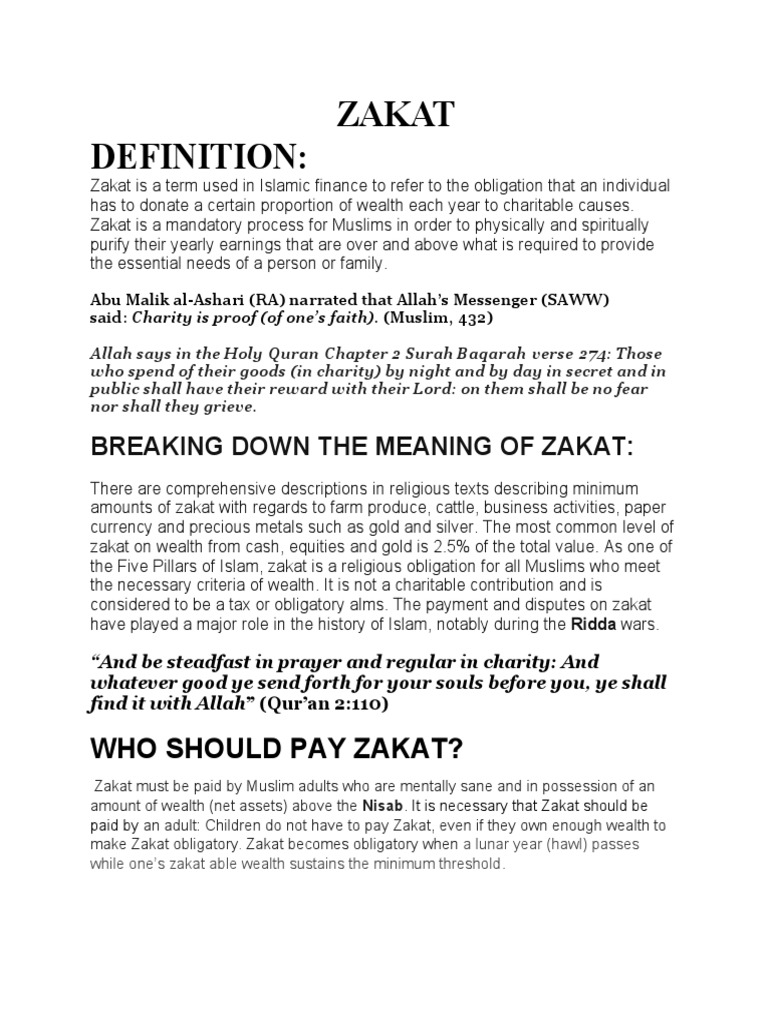 Definition:: Zakat | PDF | Religion And Belief