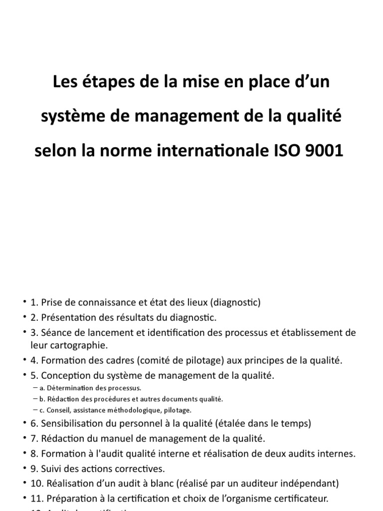 Les Étapes de La Mise en Place D'un SMQ | PDF | Management de la qualité | Système de management ...