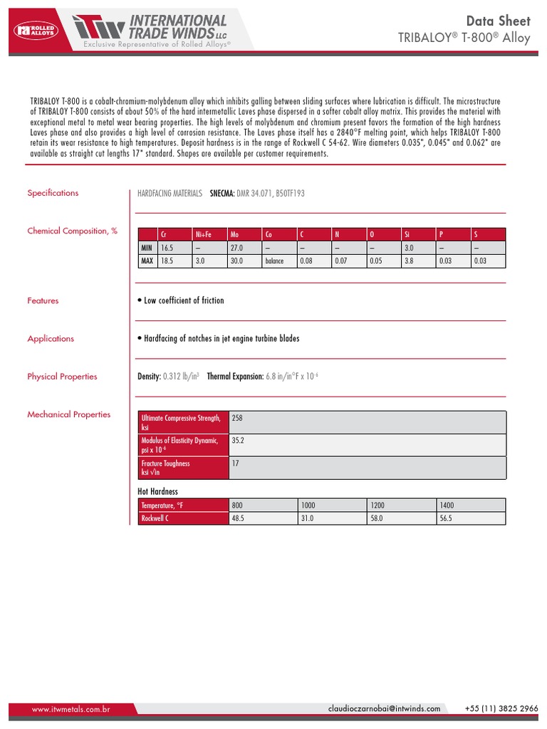 Tribaloy T-800 Alloy: Hardfacing Materials DMR 34.071, B50TF193 | PDF ...