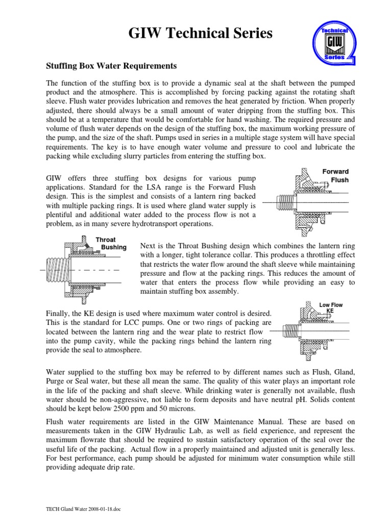 TECH Gland Water | PDF | Pump | Valve
