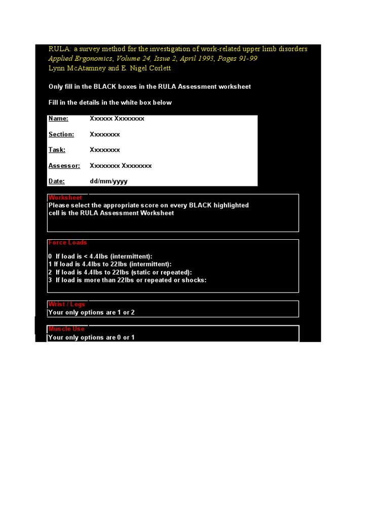 RULA Form Blank Revised v04 | PDF | Arm | Anatomical Terms Of Motion