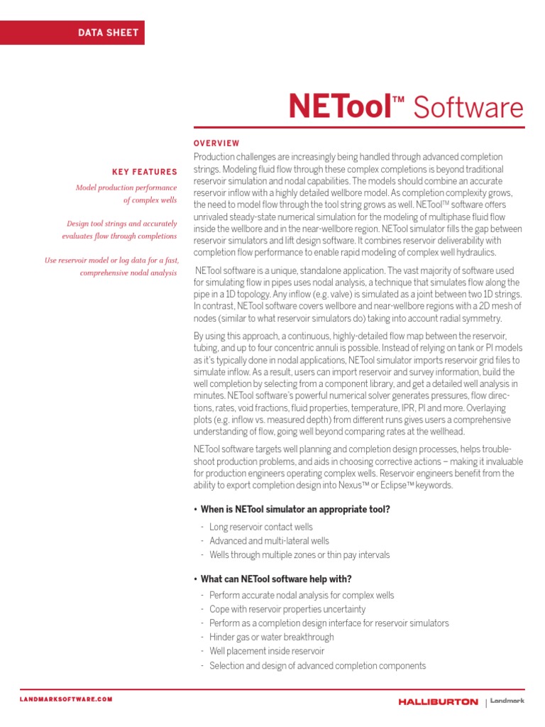 Netool Data Sheet | PDF | Oil Well | Simulation