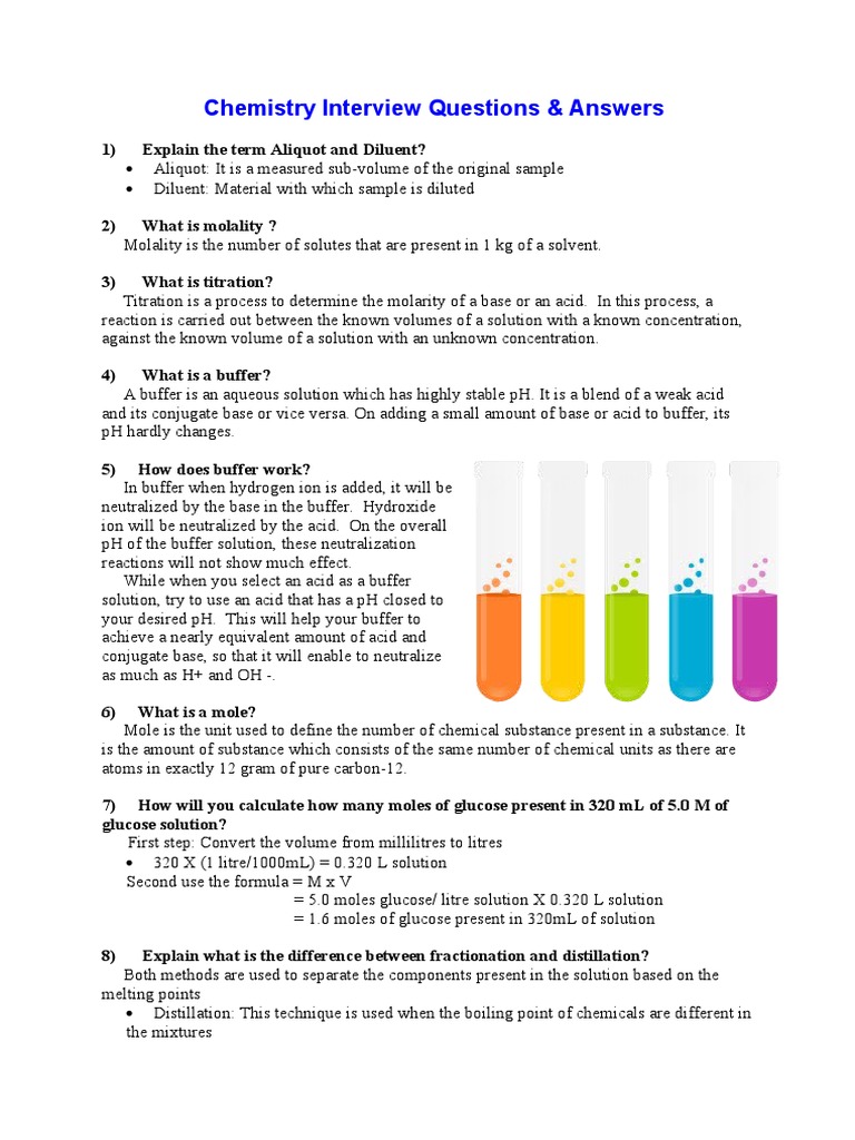 Chemistry Interview Questions Pdf Buffer Solution Mole Unit