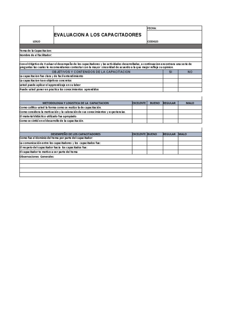 Formato Evaluacion Al Capacitador | PDF