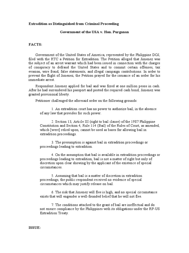 Government of The USA v. Hon. Purganan: Extradition As Distinguished ...